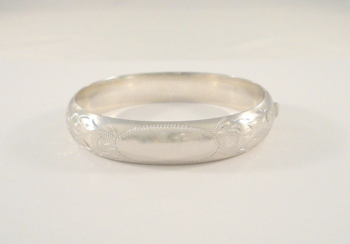 Signed Vintage Marathon Sterling Silver 12.7mm Wide Satin Finish w/ Et ...
